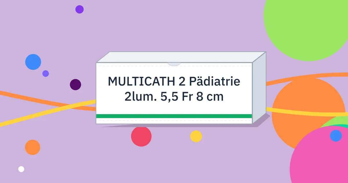 Symbolbild: Packung mit der Aufschrift MULTICATH 2 Pädiatrie 2lum. 5,5 Fr 8 cm (PZN 10174669) – Verfügbarkeit und Bezug in Apotheken in Frankfurt am Main