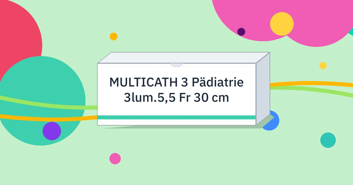 Symbolbild: Packung mit der Aufschrift MULTICATH 3 Pädiatrie 3lum.5,5 Fr 30 cm (PZN 10174652) – Verfügbarkeit und Bezug in Apotheken in Frankfurt am Main