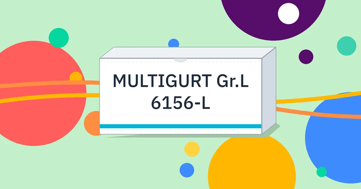 Symbolbild: Packung mit der Aufschrift MULTIGURT Gr.L 6156-L (PZN 13586585) – Verfügbarkeit und Bezug in Apotheken in Frankfurt am Main