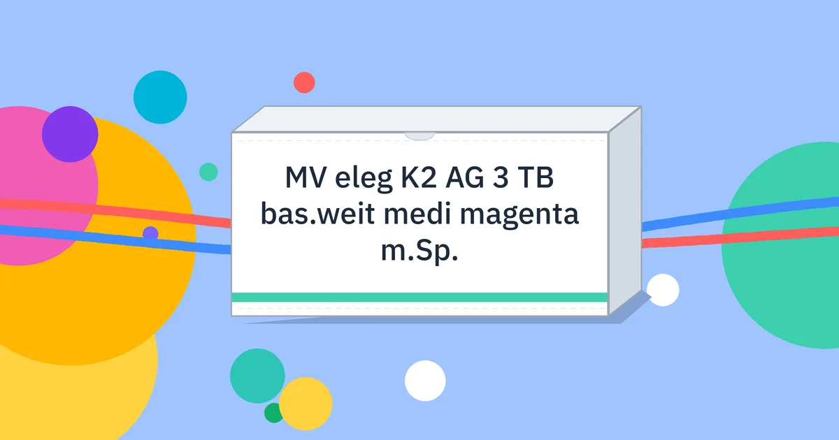 Symbolbild: Packung mit der Aufschrift MV eleg K2 AG 3 TB bas.weit medi magenta m.Sp. (PZN 15283185) – Verfügbarkeit und Bezug in Apotheken in Frankfurt am Main