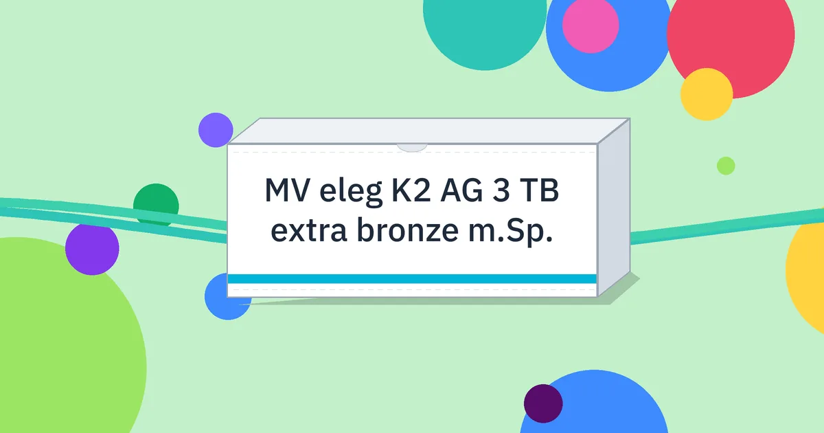 Symbolbild: Packung mit der Aufschrift MV eleg K2 AG 3 TB extra bronze m.Sp. (PZN 14718600) – Verfügbarkeit und Bezug in Apotheken in Frankfurt am Main