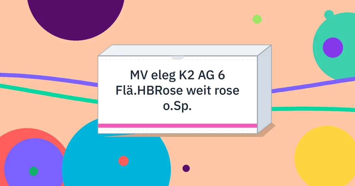 Symbolbild: Packung mit der Aufschrift MV eleg K2 AG 6 Flä.HBRose weit rose o.Sp. (PZN 15719903) – Verfügbarkeit und Bezug in Apotheken in Frankfurt am Main