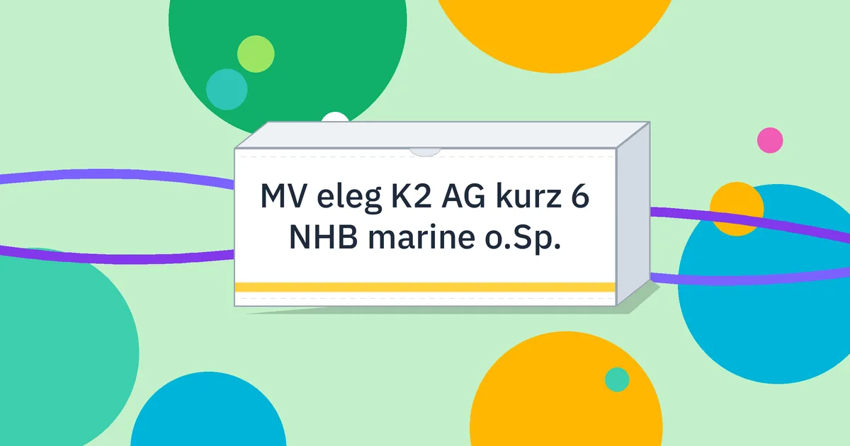 Symbolbild: Packung mit der Aufschrift MV eleg K2 AG kurz 6 NHB marine o.Sp. (PZN 15717057) – Verfügbarkeit und Bezug in Apotheken in Frankfurt am Main