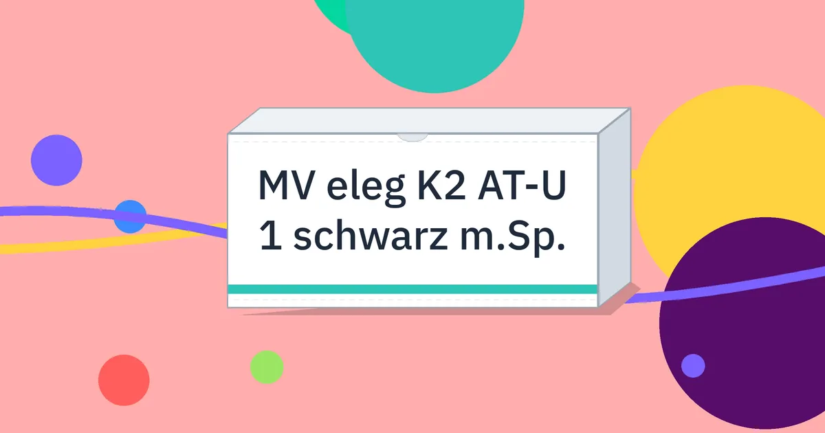 Symbolbild: Packung mit der Aufschrift MV eleg K2 AT-U 1 schwarz m.Sp. (PZN 00313911) – Verfügbarkeit und Bezug in Apotheken in Frankfurt am Main