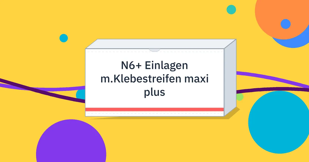 Symbolbild: Packung mit der Aufschrift N6+ Einlagen m.Klebestreifen maxi plus (PZN 16896122) – Verfügbarkeit und Bezug in Apotheken in Frankfurt am Main