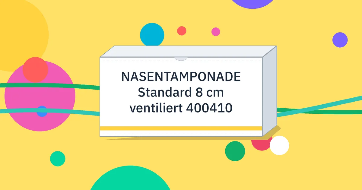 Symbolbild: Packung mit der Aufschrift NASENTAMPONADE Standard 8 cm ventiliert 400410 (PZN 06592177) – Verfügbarkeit und Bezug in Apotheken in Frankfurt am Main