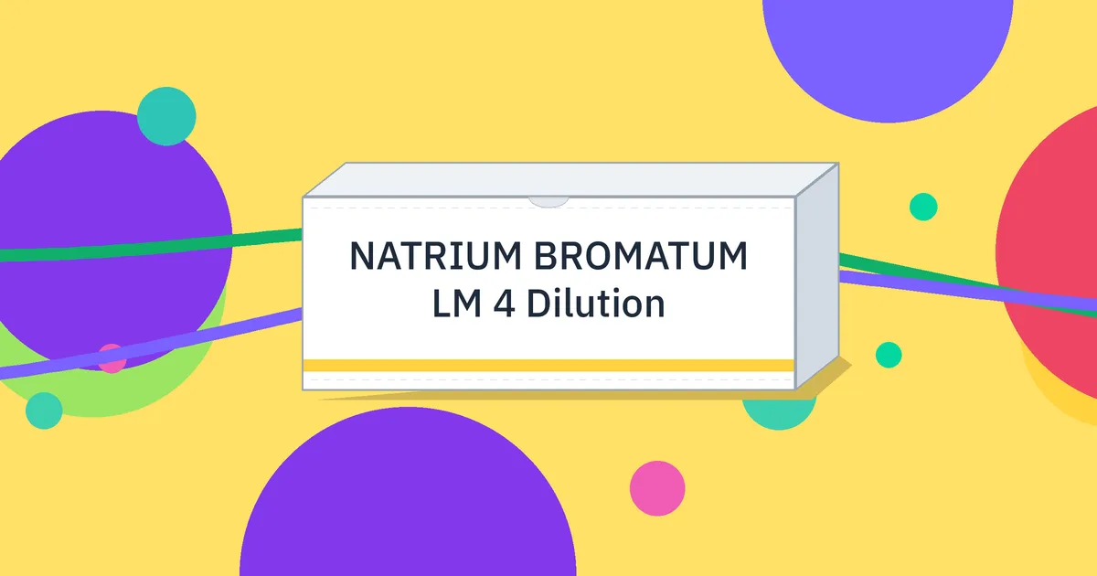 Symbolbild: Packung mit der Aufschrift NATRIUM BROMATUM LM 4 Dilution (PZN 12961118) – Verfügbarkeit und Bezug in Apotheken in Frankfurt am Main