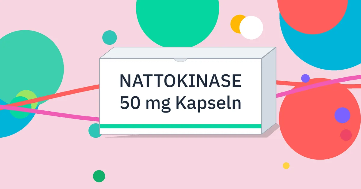 Symbolbild: Packung mit der Aufschrift NATTOKINASE 50 mg Kapseln (PZN 09428320) – Verfügbarkeit und Bezug in Apotheken in Frankfurt am Main