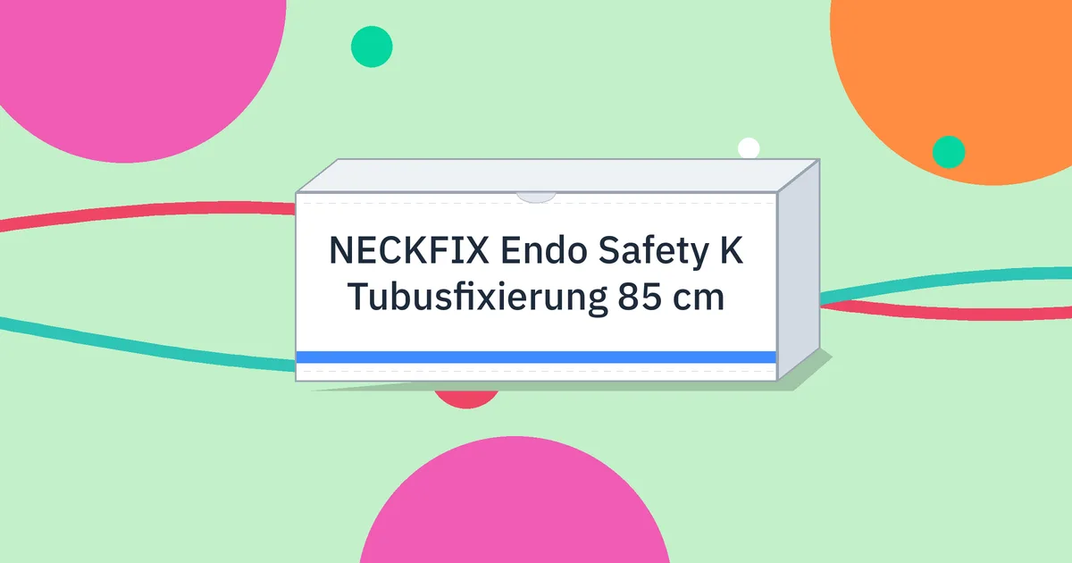 Symbolbild: Packung mit der Aufschrift NECKFIX Endo Safety K Tubusfixierung 85 cm (PZN 19428278) – Verfügbarkeit und Bezug in Apotheken in Frankfurt am Main