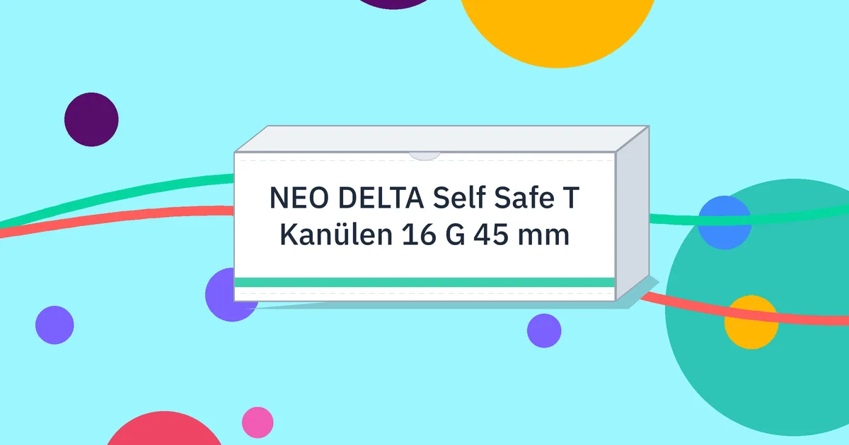 Symbolbild: Packung mit der Aufschrift NEO DELTA Self Safe T Kanülen 16 G 45 mm (PZN 07766515) – Verfügbarkeit und Bezug in Apotheken in Frankfurt am Main