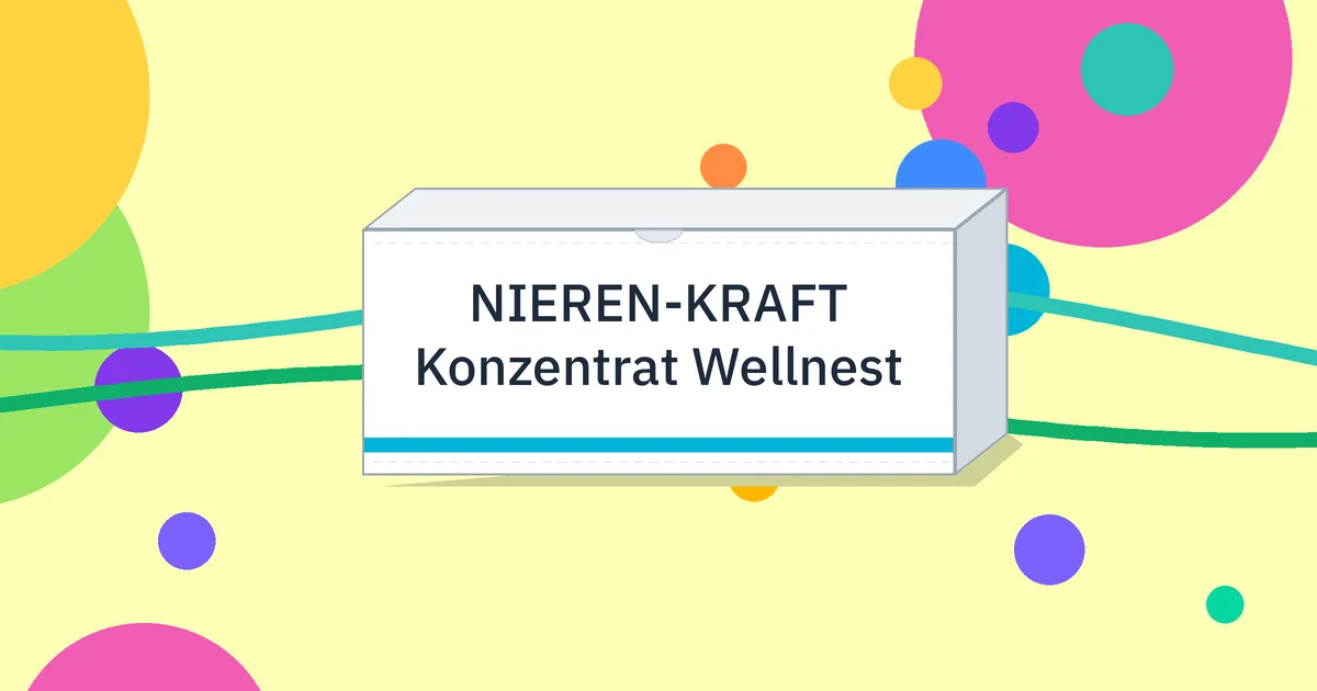 Symbolbild: Packung mit der Aufschrift NIEREN-KRAFT Konzentrat Wellnest (PZN 08458715) – Verfügbarkeit und Bezug in Apotheken in Frankfurt am Main
