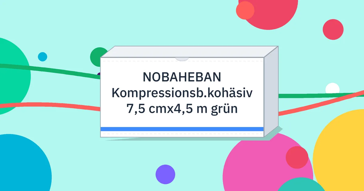 Symbolbild: Packung mit der Aufschrift NOBAHEBAN Kompressionsb.kohäsiv 7,5 cmx4,5 m grün (PZN 02709599) – Verfügbarkeit und Bezug in Apotheken in Frankfurt am Main