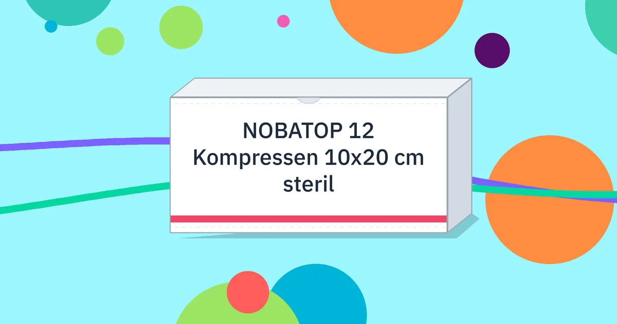 Symbolbild: Packung mit der Aufschrift NOBATOP 12 Kompressen 10x20 cm steril (PZN 16259668) – Verfügbarkeit und Bezug in Apotheken in Frankfurt am Main