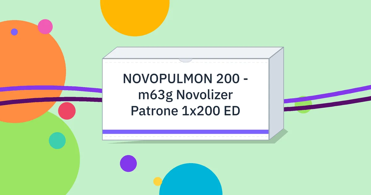 Symbolbild: Packung mit der Aufschrift NOVOPULMON 200 -m63g Novolizer Patrone 1x200 ED (PZN 01424593) – Verfügbarkeit und Bezug in Apotheken in Frankfurt am Main