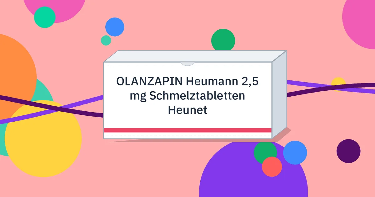 Symbolbild: Packung mit der Aufschrift OLANZAPIN Heumann 2,5 mg Schmelztabletten Heunet (PZN 09100051) – Verfügbarkeit und Bezug in Apotheken in Frankfurt am Main