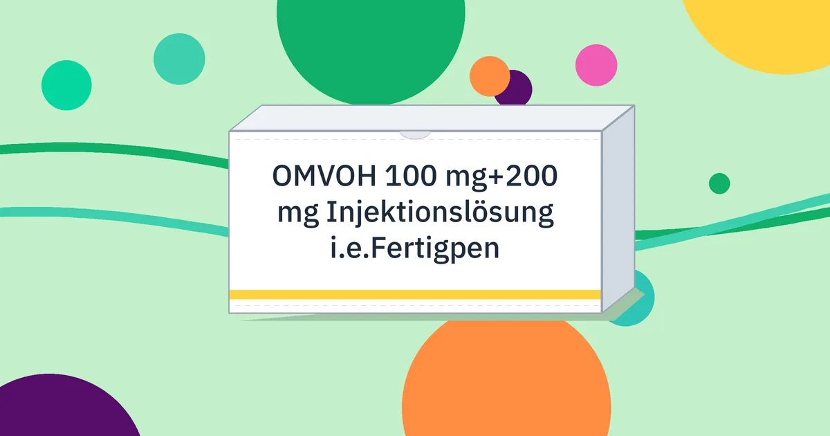 Symbolbild: Packung mit der Aufschrift OMVOH 100 mg+200 mg Injektionslösung i.e.Fertigpen (PZN 19547681) – Verfügbarkeit und Bezug in Apotheken in Frankfurt am Main