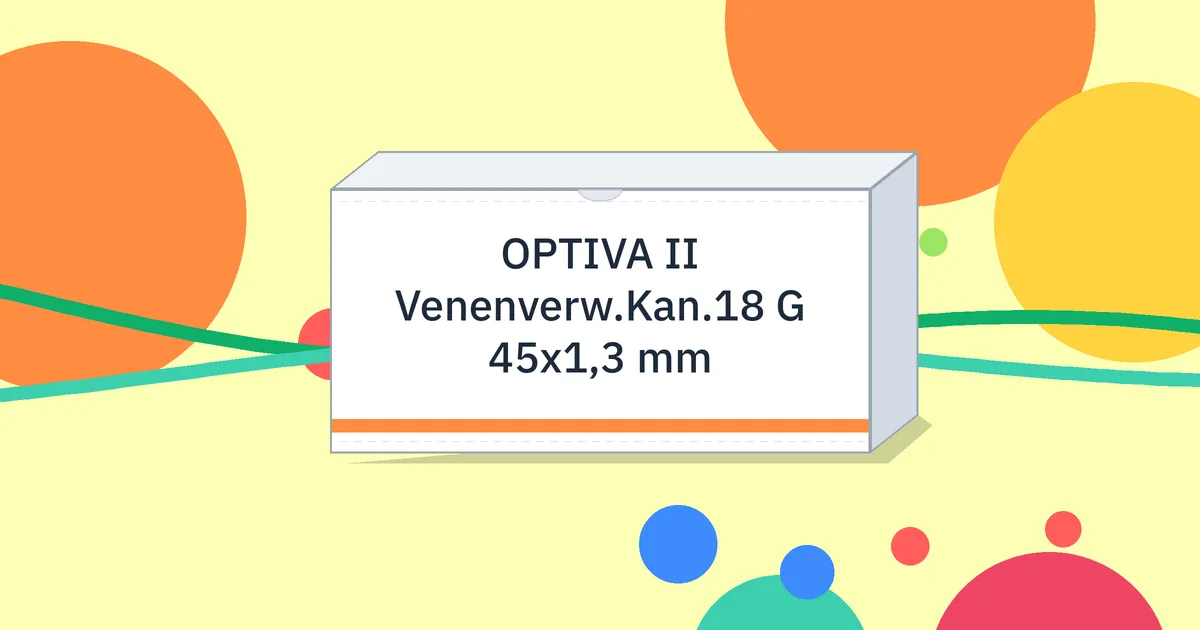 Symbolbild: Packung mit der Aufschrift OPTIVA II Venenverw.Kan.18 G 45x1,3 mm (PZN 10406938) – Verfügbarkeit und Bezug in Apotheken in Frankfurt am Main
