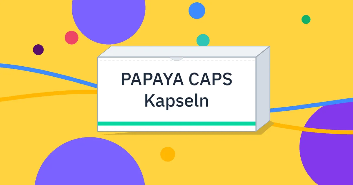 Symbolbild: Packung mit der Aufschrift PAPAYA CAPS Kapseln (PZN 10838632) – Verfügbarkeit und Bezug in Apotheken in Frankfurt am Main