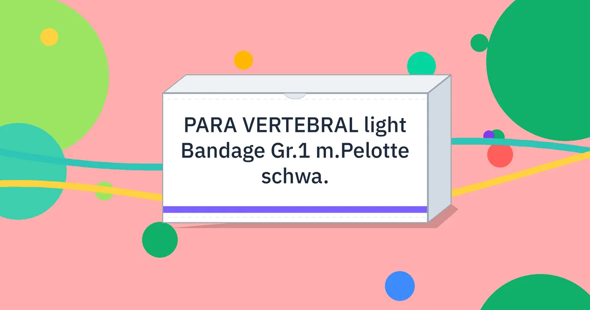 Symbolbild: Packung mit der Aufschrift PARA VERTEBRAL light Bandage Gr.1 m.Pelotte schwa. (PZN 10003979) – Verfügbarkeit und Bezug in Apotheken in Frankfurt am Main