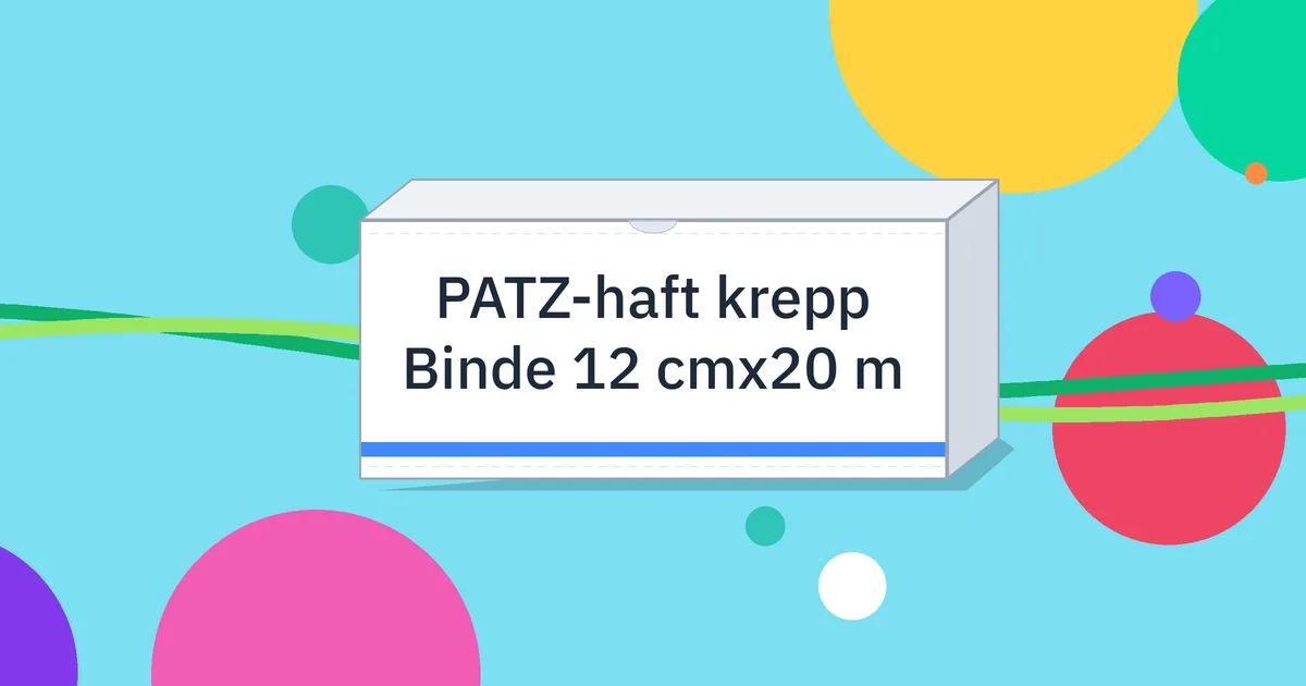 Symbolbild: Packung mit der Aufschrift PATZ-haft krepp Binde 12 cmx20 m (PZN 06814761) – Verfügbarkeit und Bezug in Apotheken in Frankfurt am Main