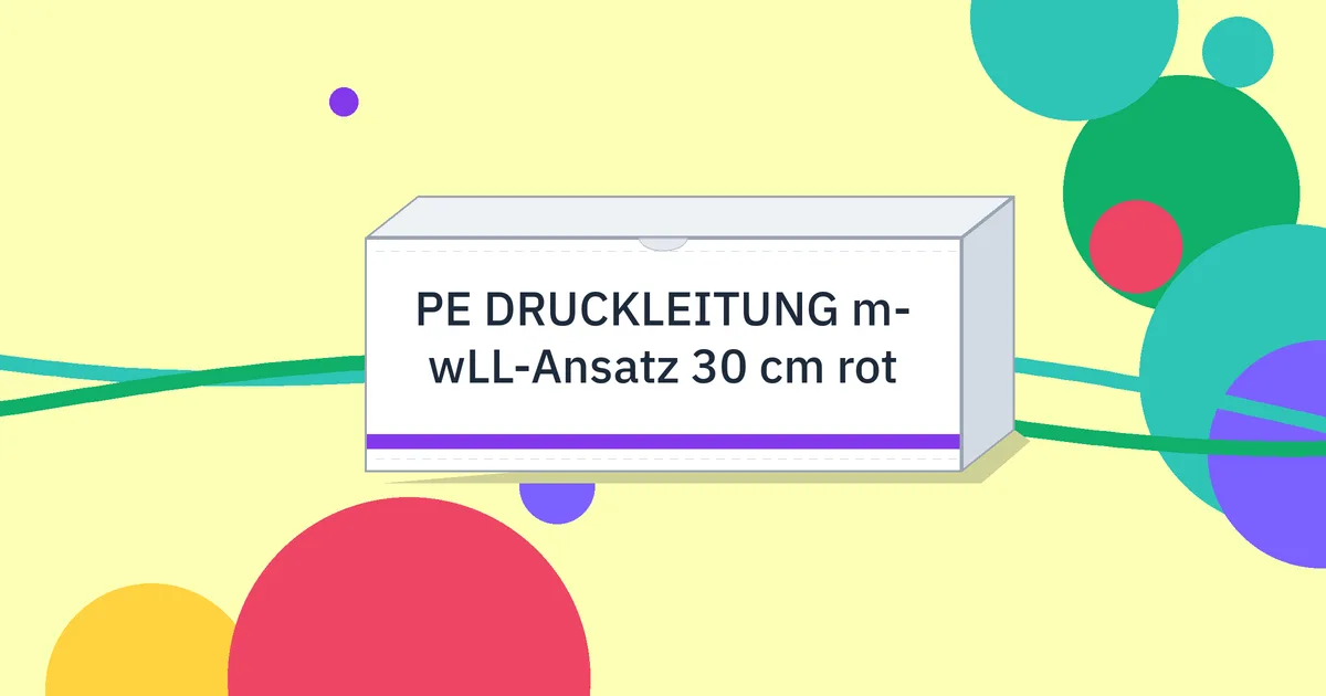 Symbolbild: Packung mit der Aufschrift PE DRUCKLEITUNG m-wLL-Ansatz 30 cm rot (PZN 04499918) – Verfügbarkeit und Bezug in Apotheken in Frankfurt am Main