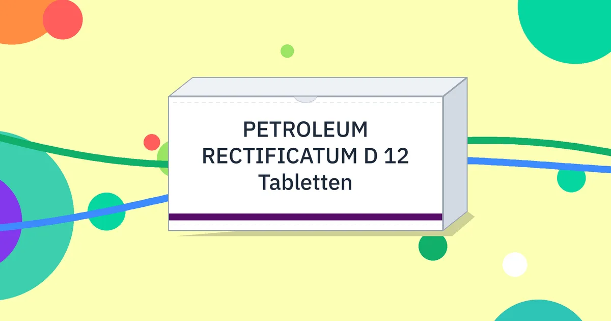 Symbolbild: Packung mit der Aufschrift PETROLEUM RECTIFICATUM D 12 Tabletten (PZN 02928901) – Verfügbarkeit und Bezug in Apotheken in Frankfurt am Main