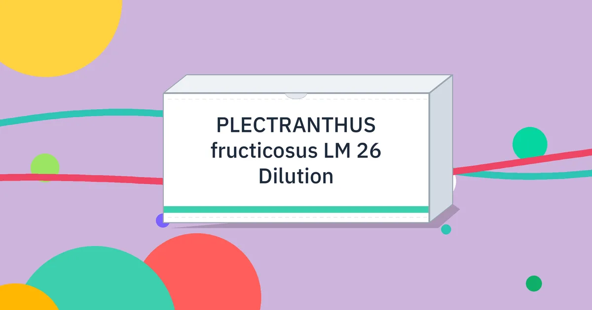 Symbolbild: Packung mit der Aufschrift PLECTRANTHUS fructicosus LM 26 Dilution (PZN 13648694) – Verfügbarkeit und Bezug in Apotheken in Frankfurt am Main