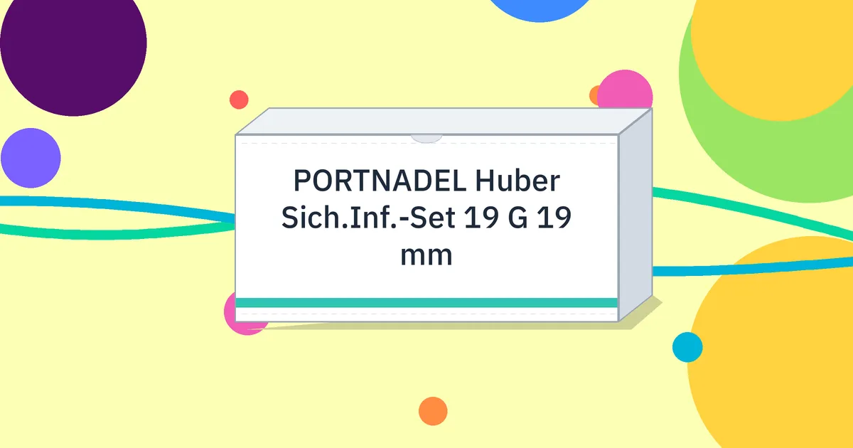 Symbolbild: Packung mit der Aufschrift PORTNADEL Huber Sich.Inf.-Set 19 G 19 mm (PZN 00353879) – Verfügbarkeit und Bezug in Apotheken in Frankfurt am Main