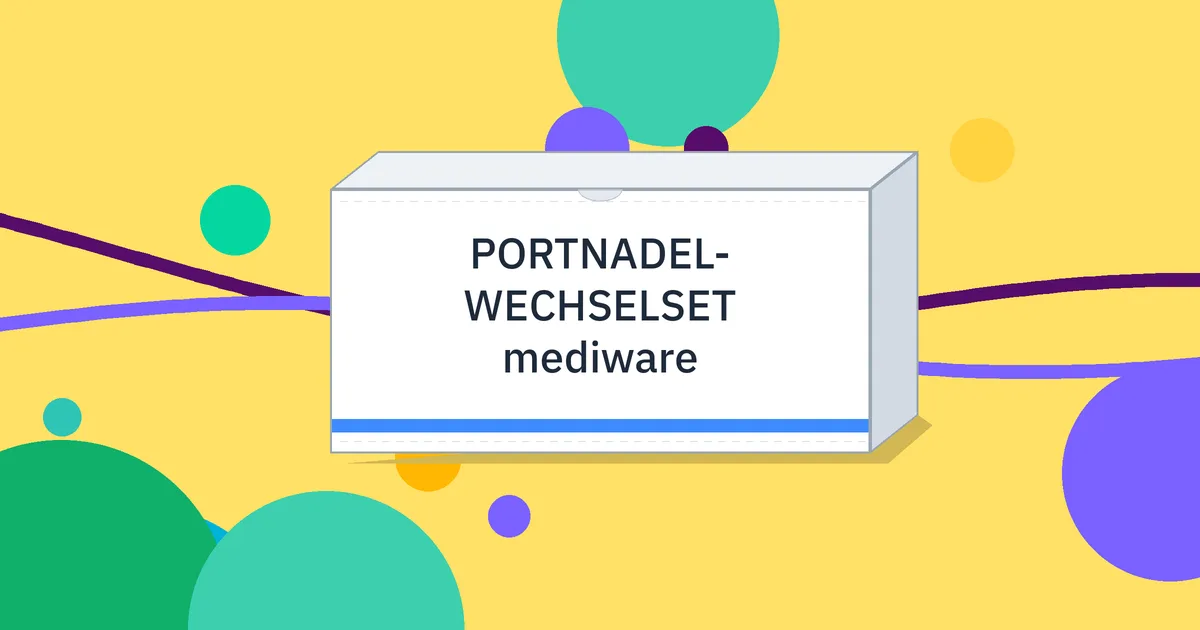 Symbolbild: Packung mit der Aufschrift PORTNADEL-WECHSELSET mediware (PZN 18738999) – Verfügbarkeit und Bezug in Apotheken in Frankfurt am Main