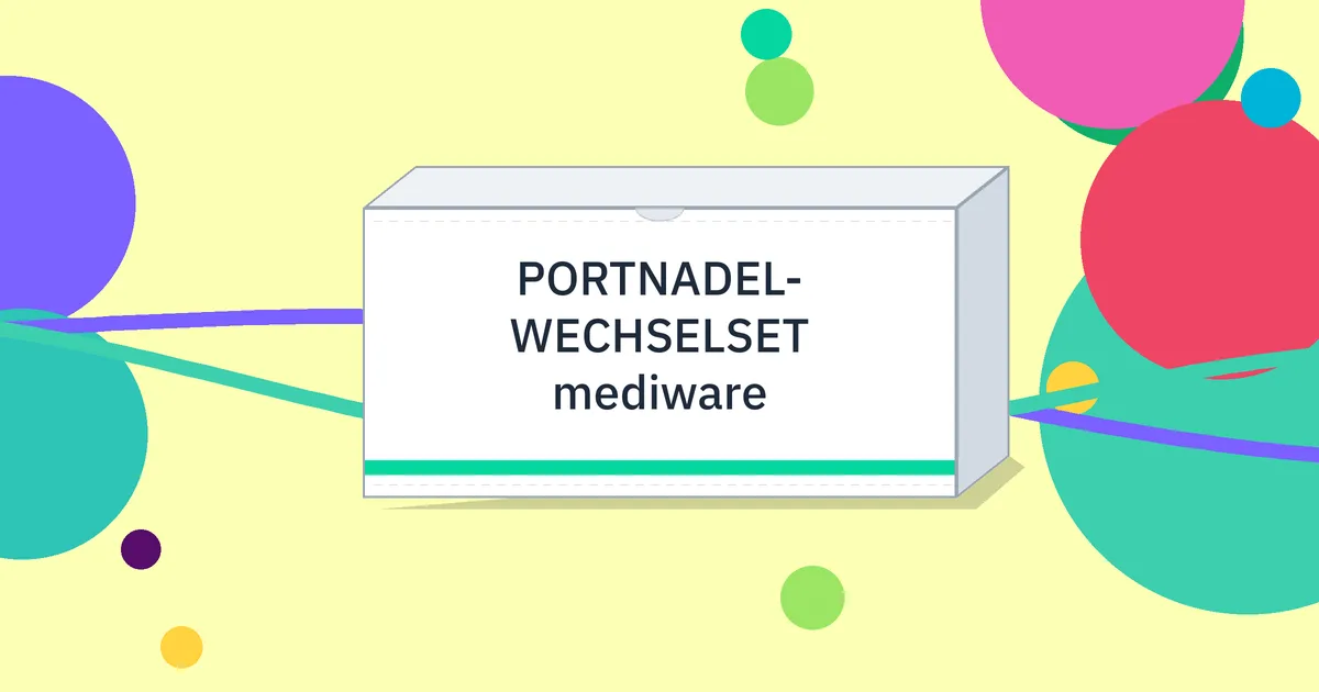 Symbolbild: Packung mit der Aufschrift PORTNADEL-WECHSELSET mediware (PZN 16742577) – Verfügbarkeit und Bezug in Apotheken in Frankfurt am Main