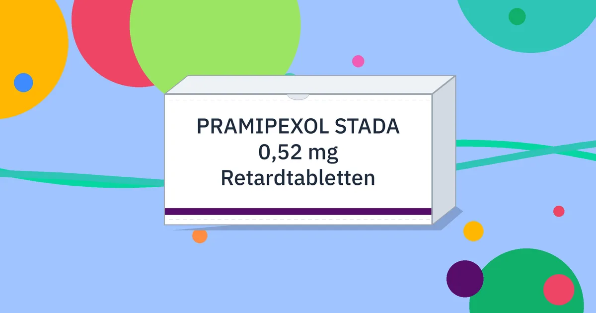 Symbolbild: Packung mit der Aufschrift PRAMIPEXOL STADA 0,52 mg Retardtabletten (PZN 16733012) – Verfügbarkeit und Bezug in Apotheken in Frankfurt am Main