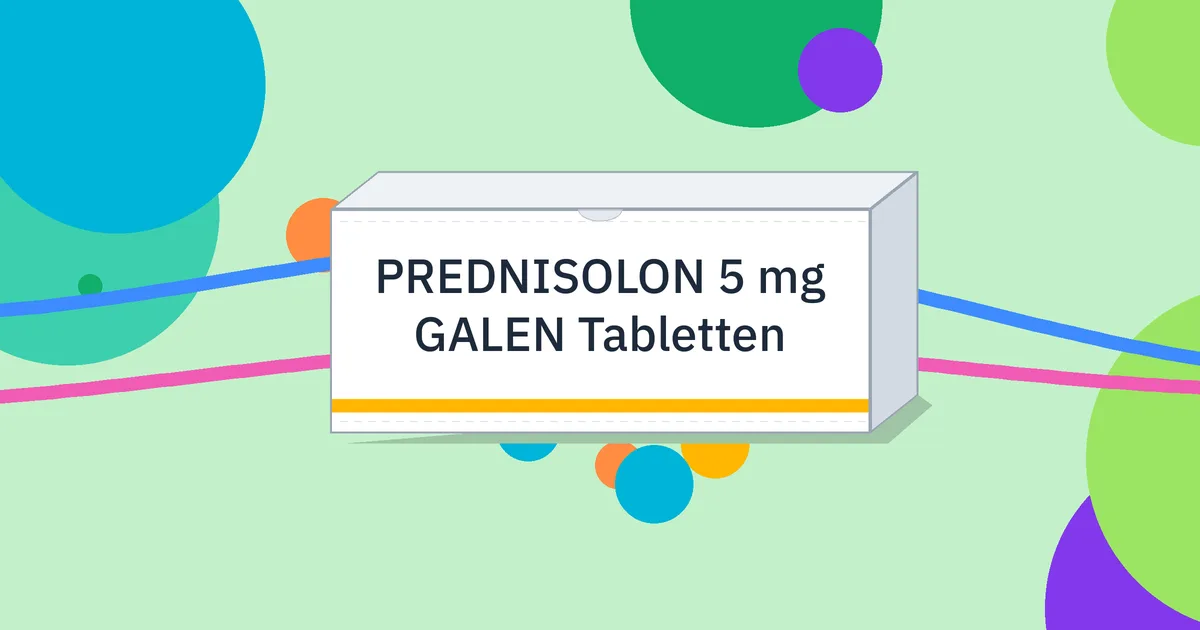 Symbolbild: Packung mit der Aufschrift PREDNISOLON 5 mg GALEN Tabletten (PZN 15629502) – Verfügbarkeit und Bezug in Apotheken in Frankfurt am Main