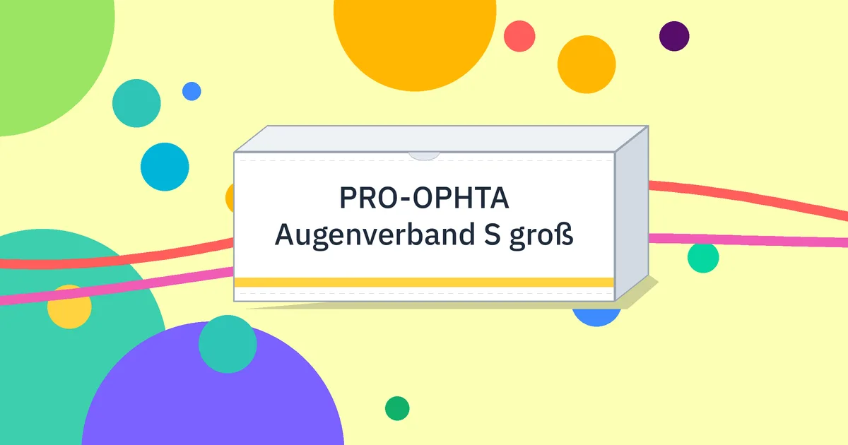 Symbolbild: Packung mit der Aufschrift PRO-OPHTA Augenverband S groß (PZN 15572357) – Verfügbarkeit und Bezug in Apotheken in Frankfurt am Main