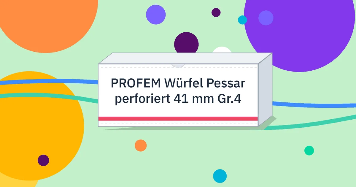 Symbolbild: Packung mit der Aufschrift PROFEM Würfel Pessar perforiert 41 mm Gr.4 (PZN 11673009) – Verfügbarkeit und Bezug in Apotheken in Frankfurt am Main