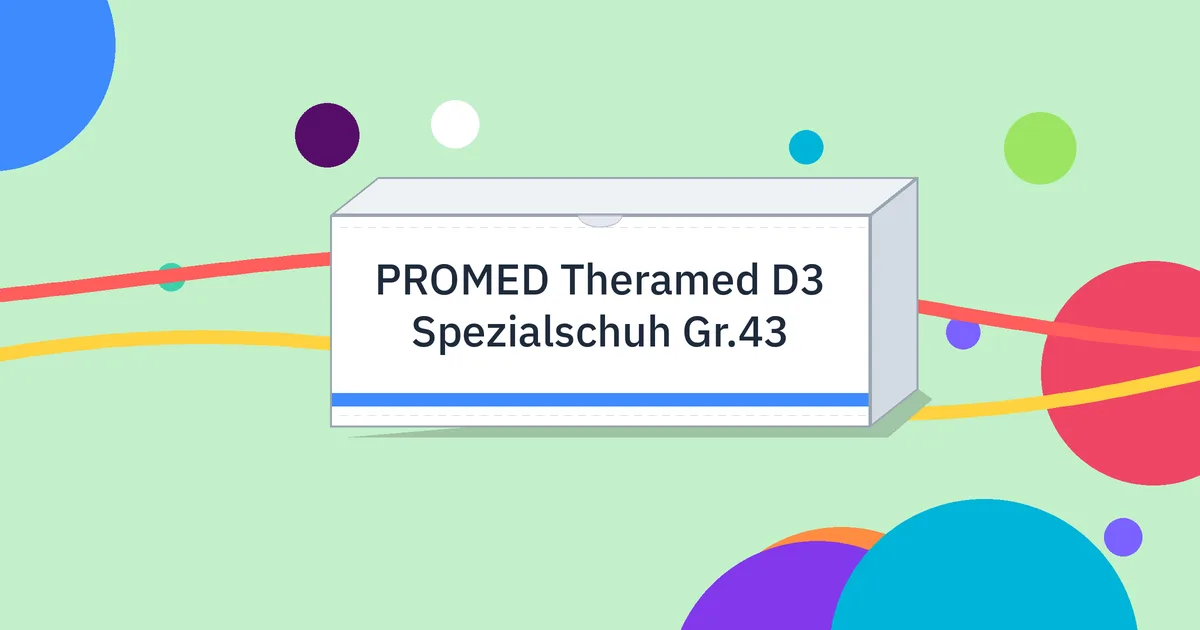 Symbolbild: Packung mit der Aufschrift PROMED Theramed D3 Spezialschuh Gr.43 (PZN 05482340) – Verfügbarkeit und Bezug in Apotheken in Frankfurt am Main