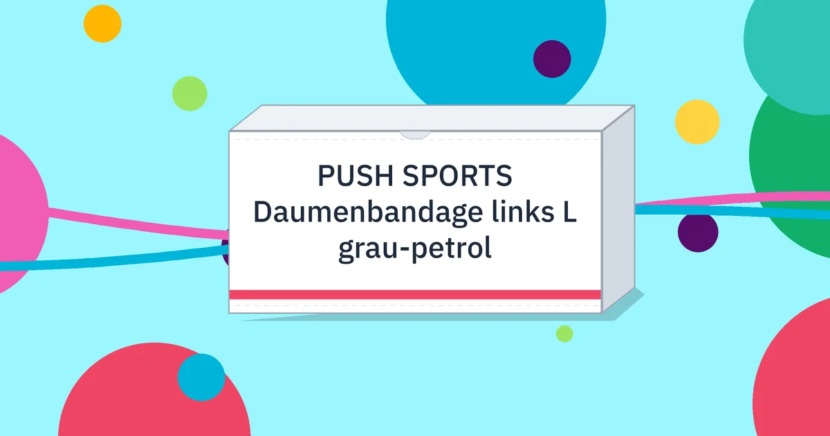 Symbolbild: Packung mit der Aufschrift PUSH SPORTS Daumenbandage links L grau-petrol (PZN 13821796) – Verfügbarkeit und Bezug in Apotheken in Frankfurt am Main