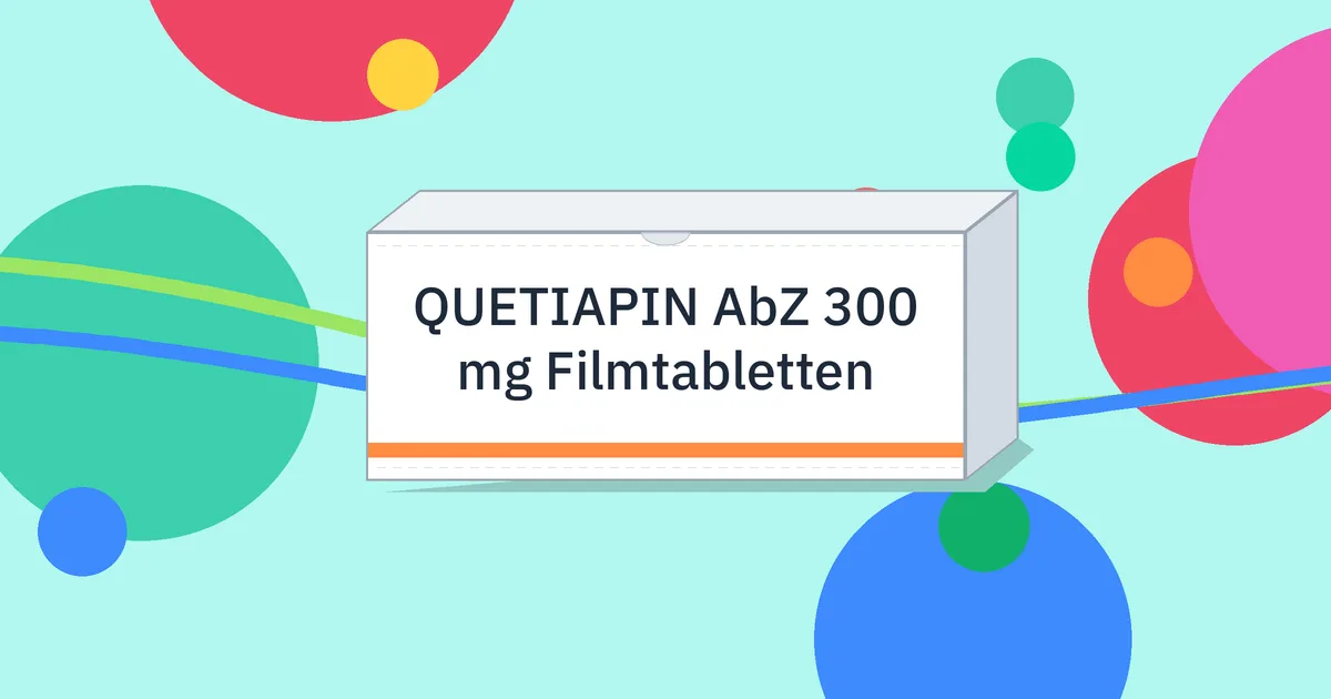 Symbolbild: Packung mit der Aufschrift QUETIAPIN AbZ 300 mg Filmtabletten (PZN 09510731) – Verfügbarkeit und Bezug in Apotheken in Frankfurt am Main