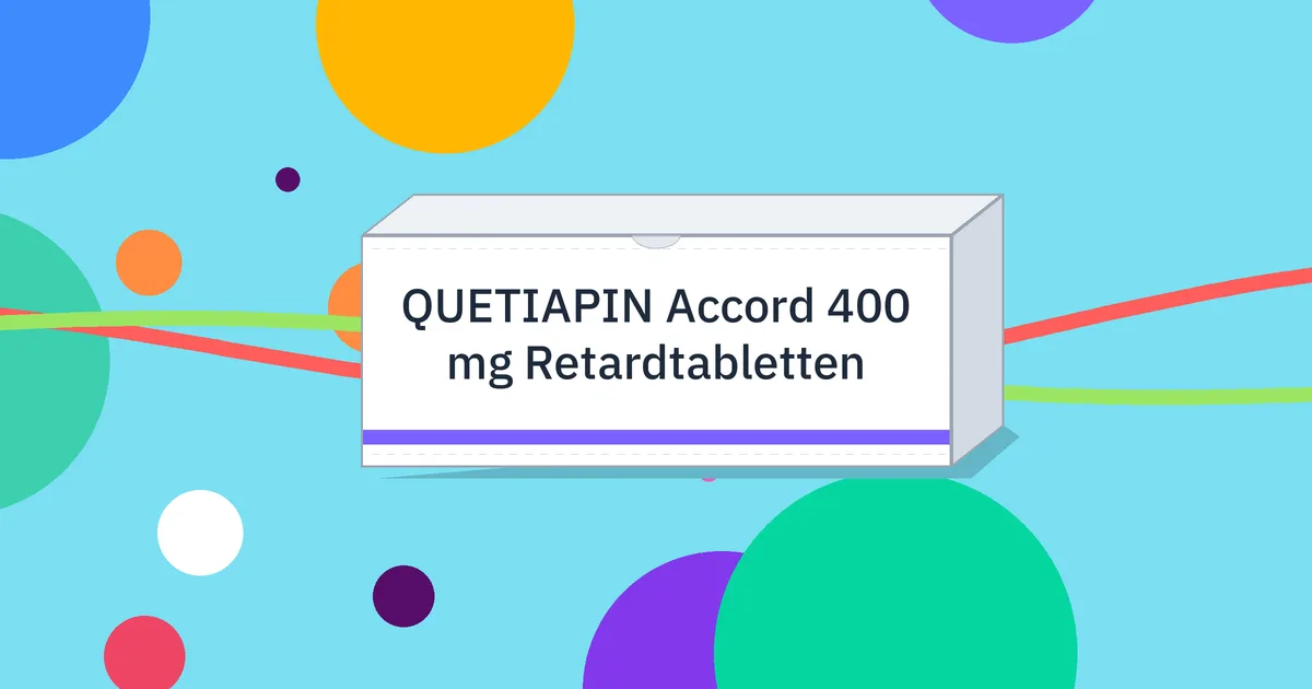 Symbolbild: Packung mit der Aufschrift QUETIAPIN Accord 400 mg Retardtabletten (PZN 15379152) – Verfügbarkeit und Bezug in Apotheken in Frankfurt am Main