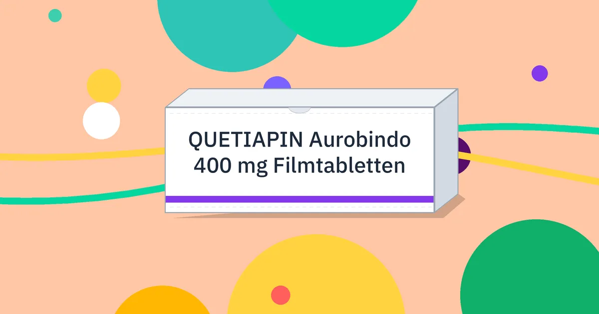 Symbolbild: Packung mit der Aufschrift QUETIAPIN Aurobindo 400 mg Filmtabletten (PZN 18428709) – Verfügbarkeit und Bezug in Apotheken in Frankfurt am Main