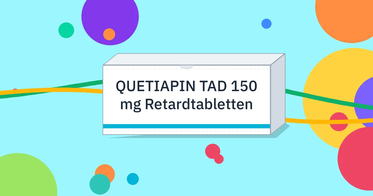 Symbolbild: Packung mit der Aufschrift QUETIAPIN TAD 150 mg Retardtabletten (PZN 13513617) – Verfügbarkeit und Bezug in Apotheken in Frankfurt am Main