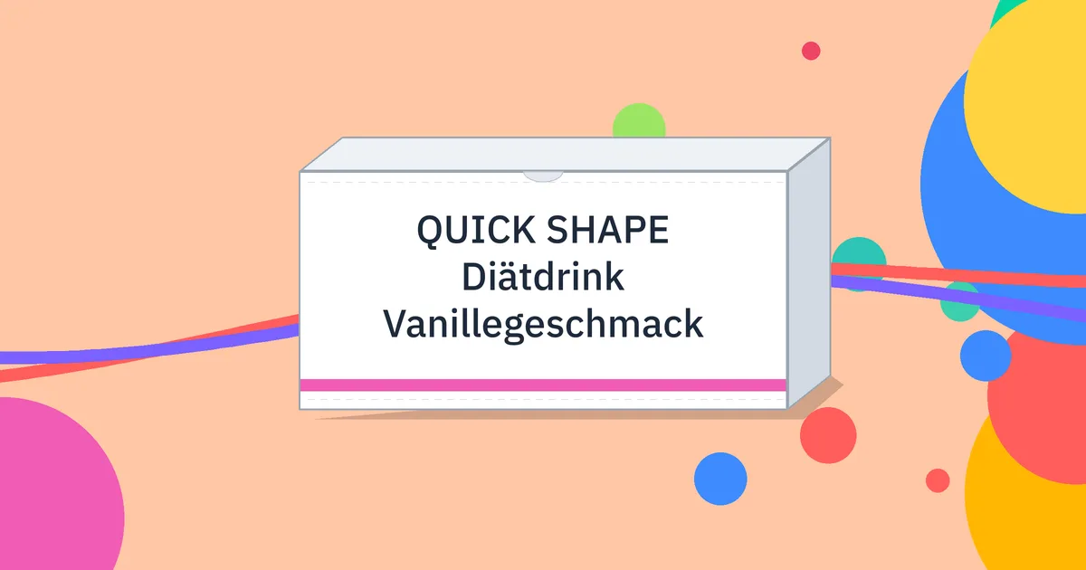 Symbolbild: Packung mit der Aufschrift QUICK SHAPE Diätdrink Vanillegeschmack (PZN 09649498) – Verfügbarkeit und Bezug in Apotheken in Frankfurt am Main