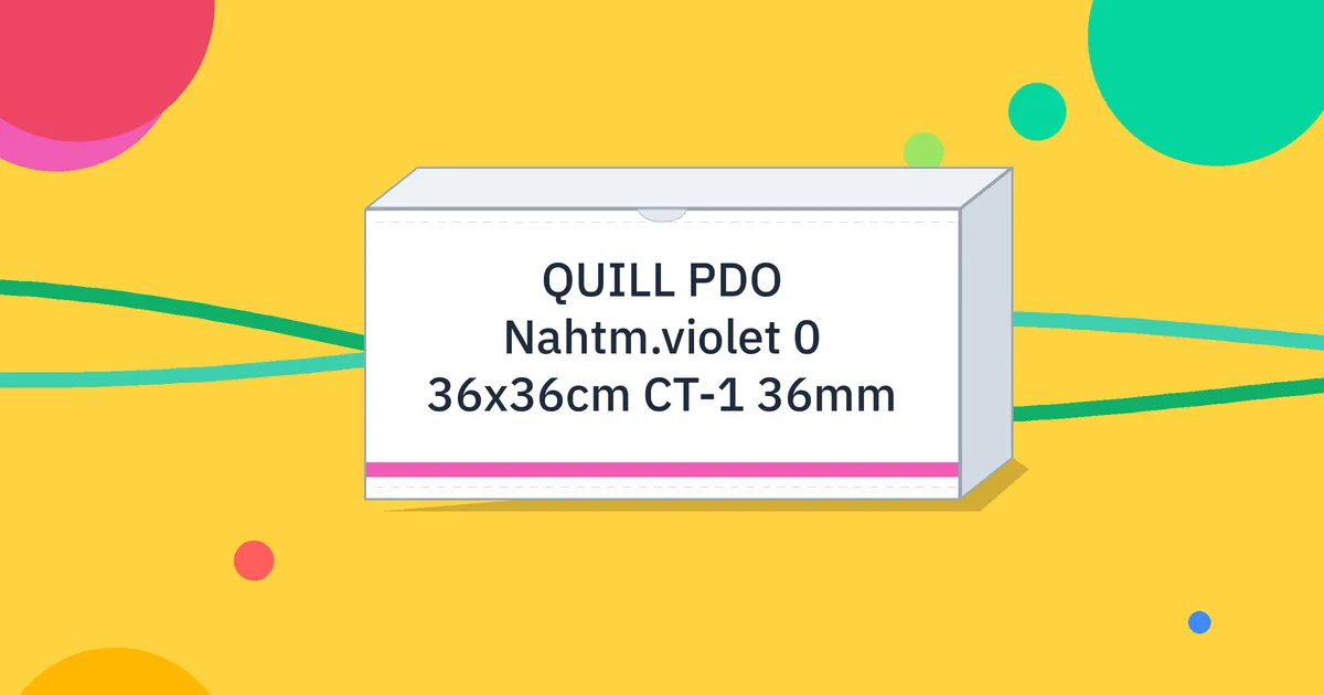 Symbolbild: Packung mit der Aufschrift QUILL PDO Nahtm.violet 0 36x36cm CT-1 36mm (PZN 17989699) – Verfügbarkeit und Bezug in Apotheken in Frankfurt am Main