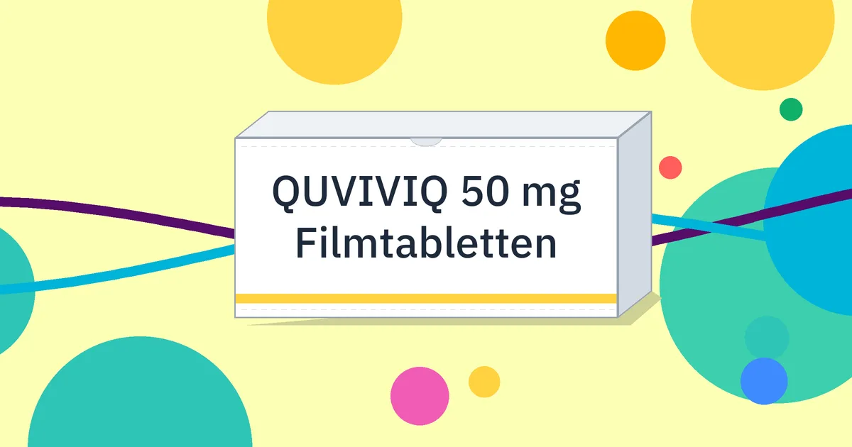 Symbolbild: Packung mit der Aufschrift QUVIVIQ 50 mg Filmtabletten (PZN 19668143) – Verfügbarkeit und Bezug in Apotheken in Frankfurt am Main