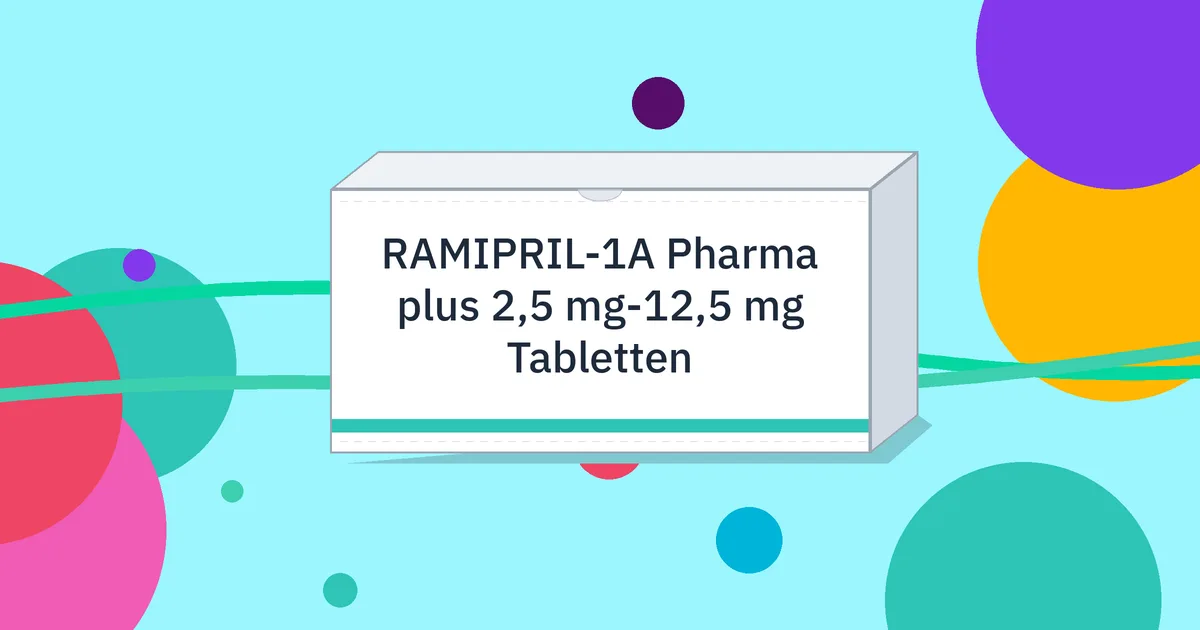 Symbolbild: Packung mit der Aufschrift RAMIPRIL-1A Pharma plus 2,5 mg-12,5 mg Tabletten (PZN 02889584) – Verfügbarkeit und Bezug in Apotheken in Frankfurt am Main