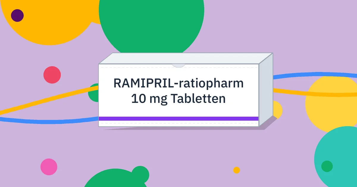 Symbolbild: Packung mit der Aufschrift RAMIPRIL-ratiopharm 10 mg Tabletten (PZN 02223997) – Verfügbarkeit und Bezug in Apotheken in Frankfurt am Main
