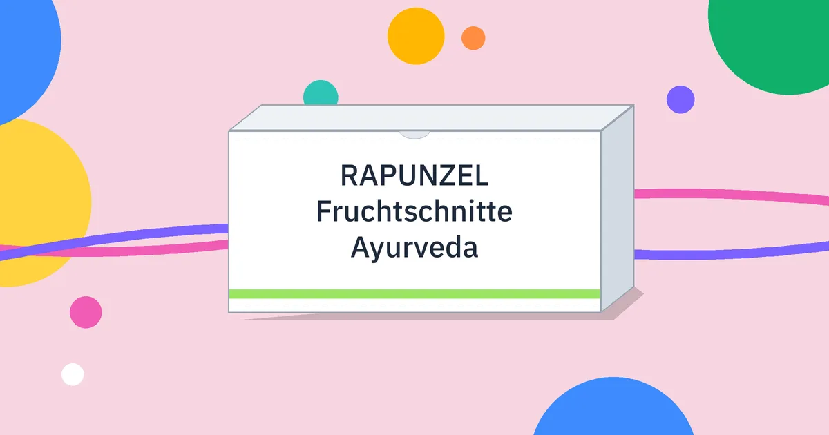 Symbolbild: Packung mit der Aufschrift RAPUNZEL Fruchtschnitte Ayurveda (PZN 14295967) – Verfügbarkeit und Bezug in Apotheken in Frankfurt am Main