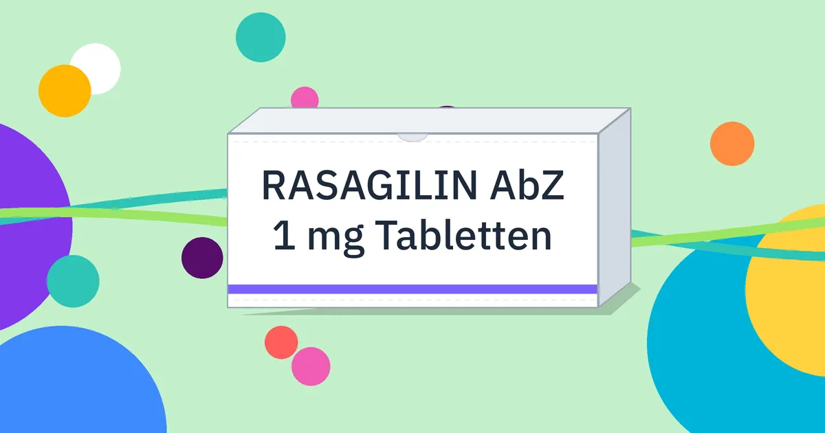 Symbolbild: Packung mit der Aufschrift RASAGILIN AbZ 1 mg Tabletten (PZN 19358135) – Verfügbarkeit und Bezug in Apotheken in Frankfurt am Main