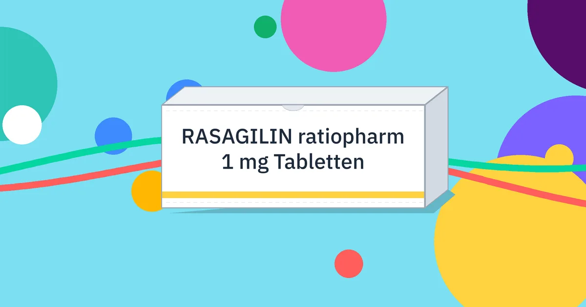 Symbolbild: Packung mit der Aufschrift RASAGILIN ratiopharm 1 mg Tabletten (PZN 10546898) – Verfügbarkeit und Bezug in Apotheken in Frankfurt am Main