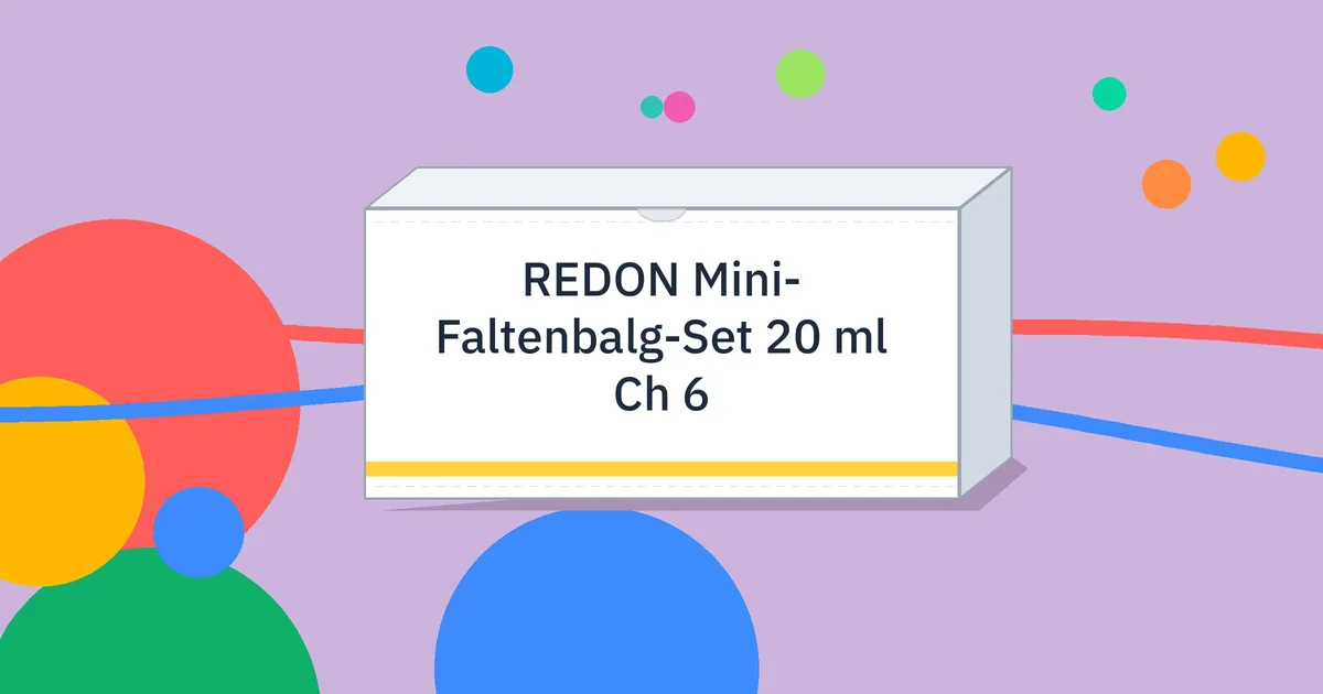 Symbolbild: Packung mit der Aufschrift REDON Mini-Faltenbalg-Set 20 ml Ch 6 (PZN 14305878) – Verfügbarkeit und Bezug in Apotheken in Frankfurt am Main