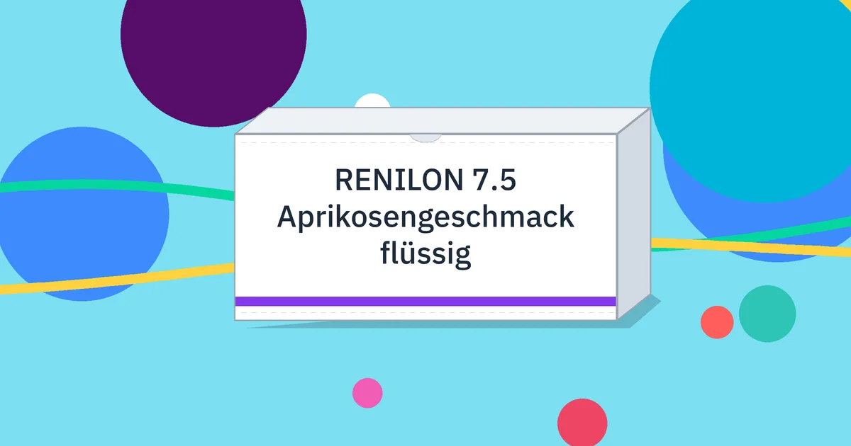 Symbolbild: Packung mit der Aufschrift RENILON 7.5 Aprikosengeschmack flüssig (PZN 07226078) – Verfügbarkeit und Bezug in Apotheken in Frankfurt am Main